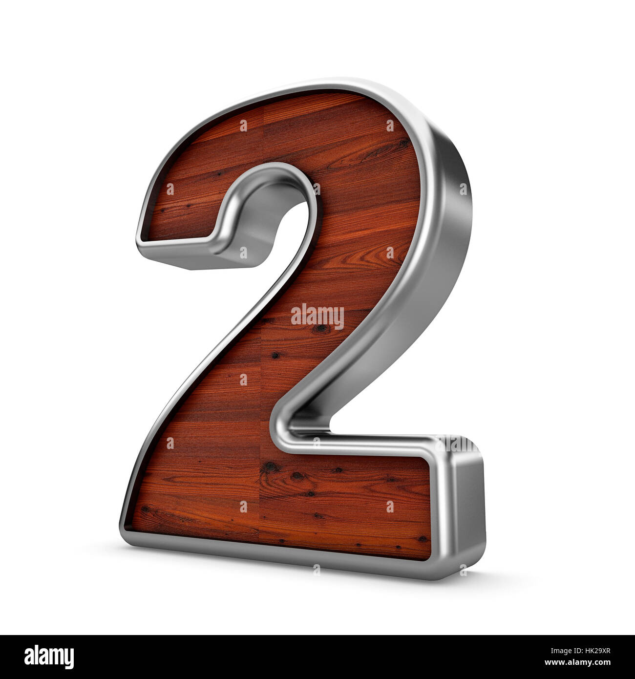 3d wood and metal material number 2 two isolated white background Stock ...