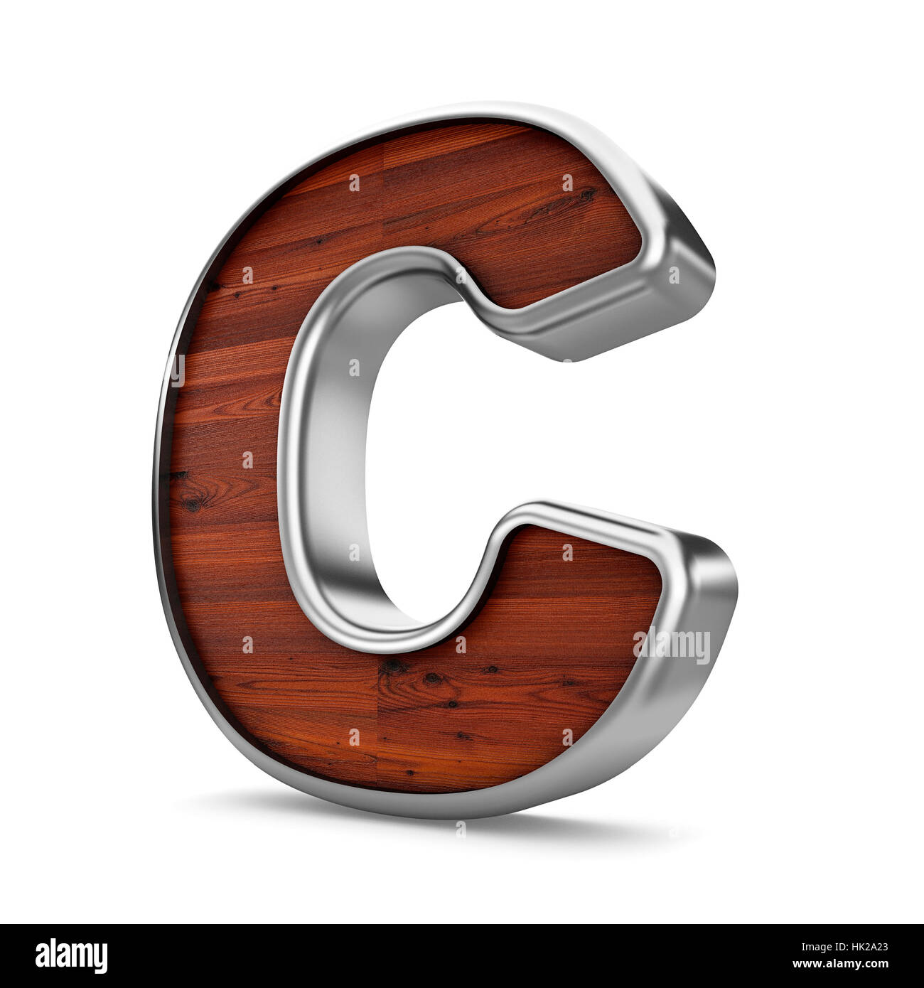 3d wood and metal material C letter isolated white background Stock ...
