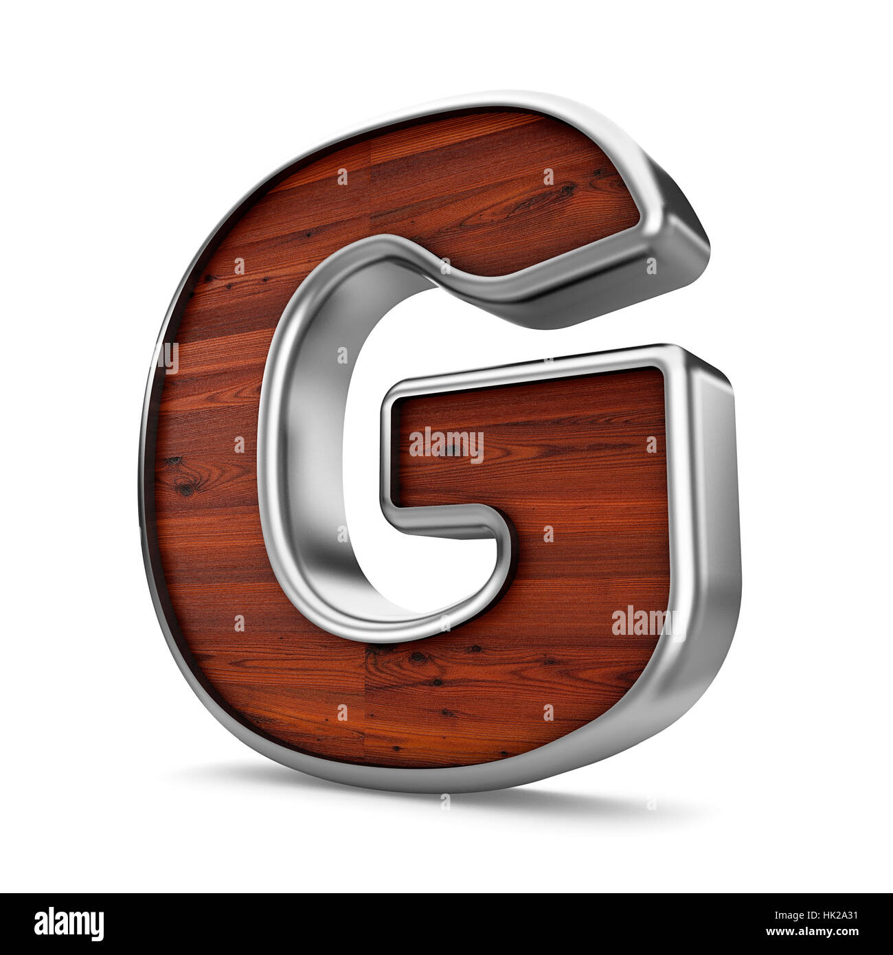3d wood and metal material G letter isolated white background Stock ...
