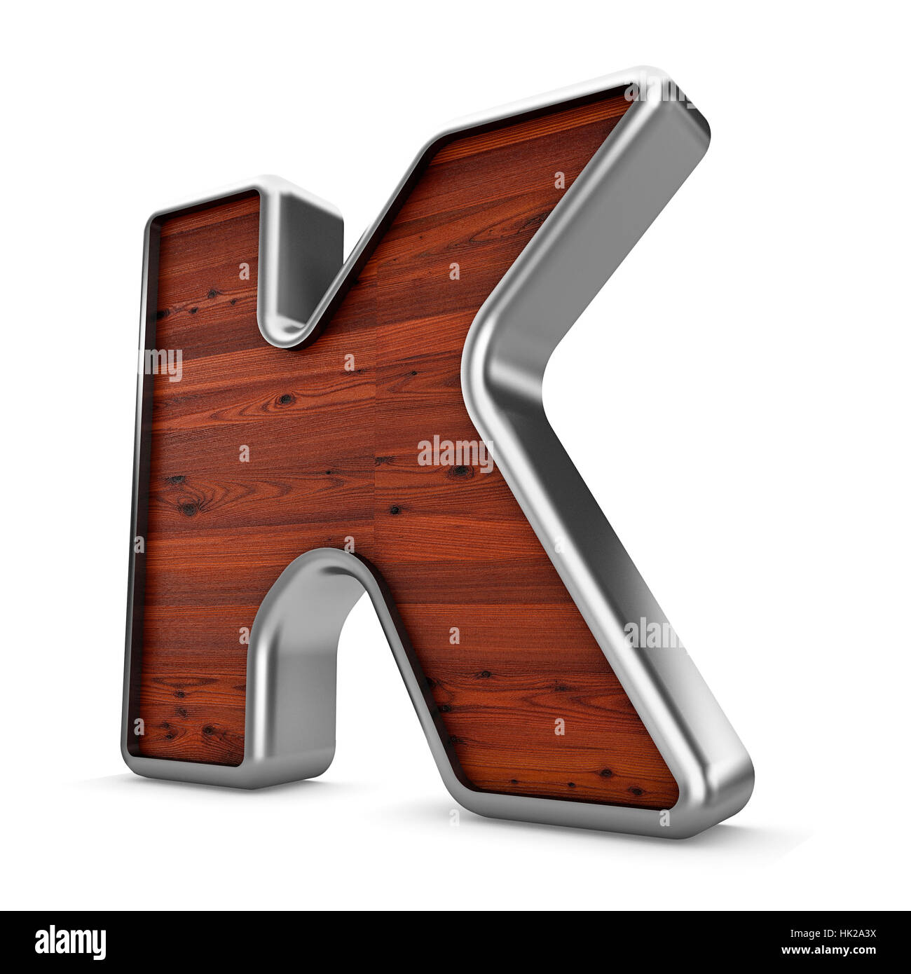 3d wood and metal material K letter isolated white background Stock ...