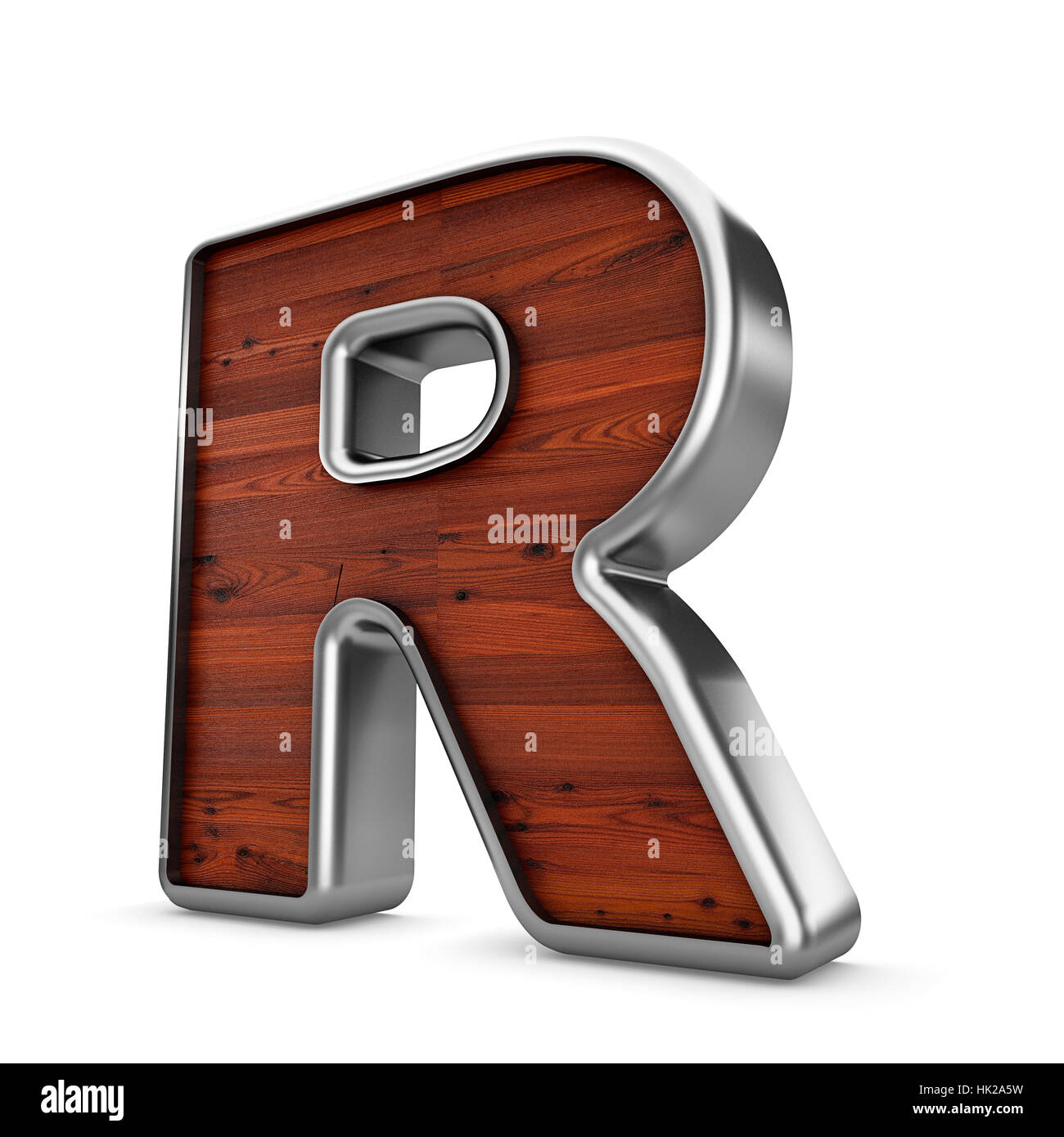 3d wood and metal material R letter isolated white background Stock ...