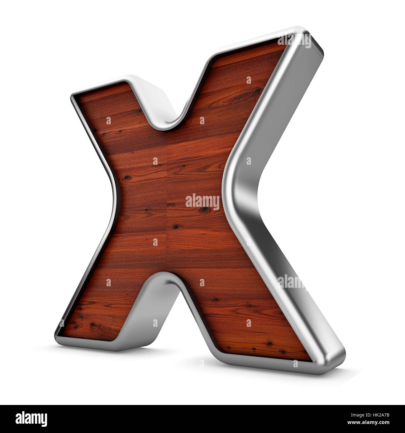 3d wood and metal material X letter isolated white background Stock ...