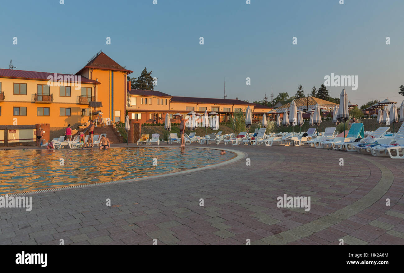 BEREHOVE, UKRAINE - SEPTEMBER 02,2015: Unrecognizable people swim in ...
