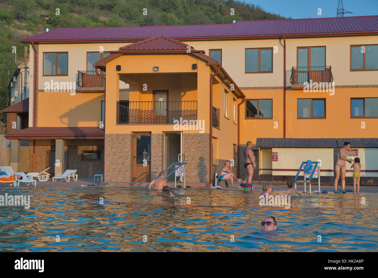 BEREHOVE, UKRAINE - SEPTEMBER 02,2015: Unrecognizable people swim in ...