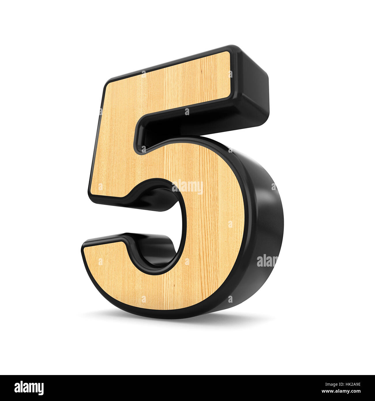 3d wood and black plastic material number 5 five isolated white ...