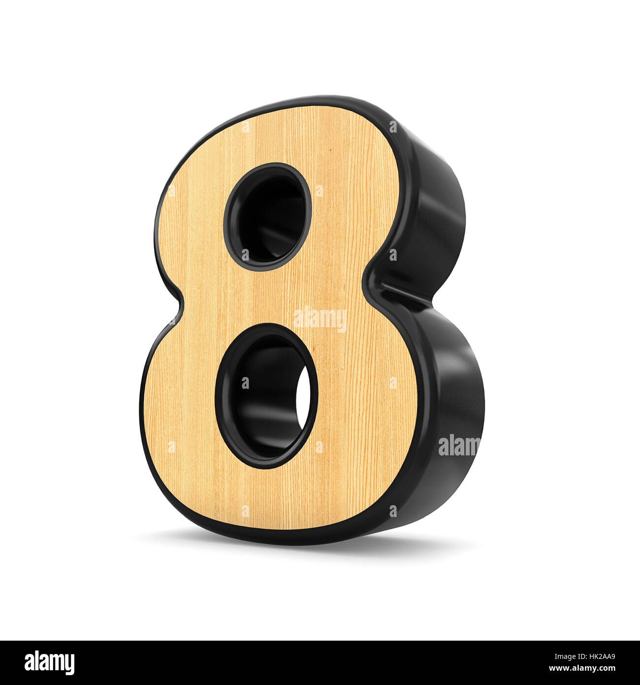 3d wood and black plastic material number 8 eight isolated white ...