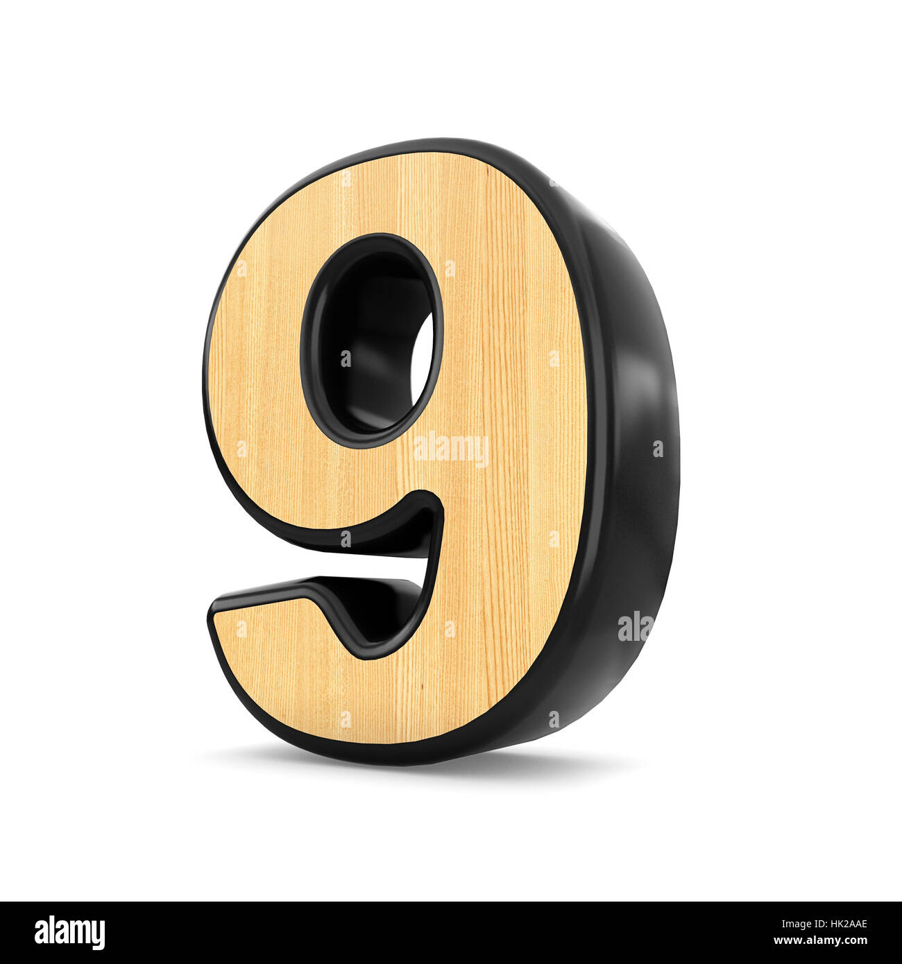 3d wood and black plastic material number 9 nine isolated white ...