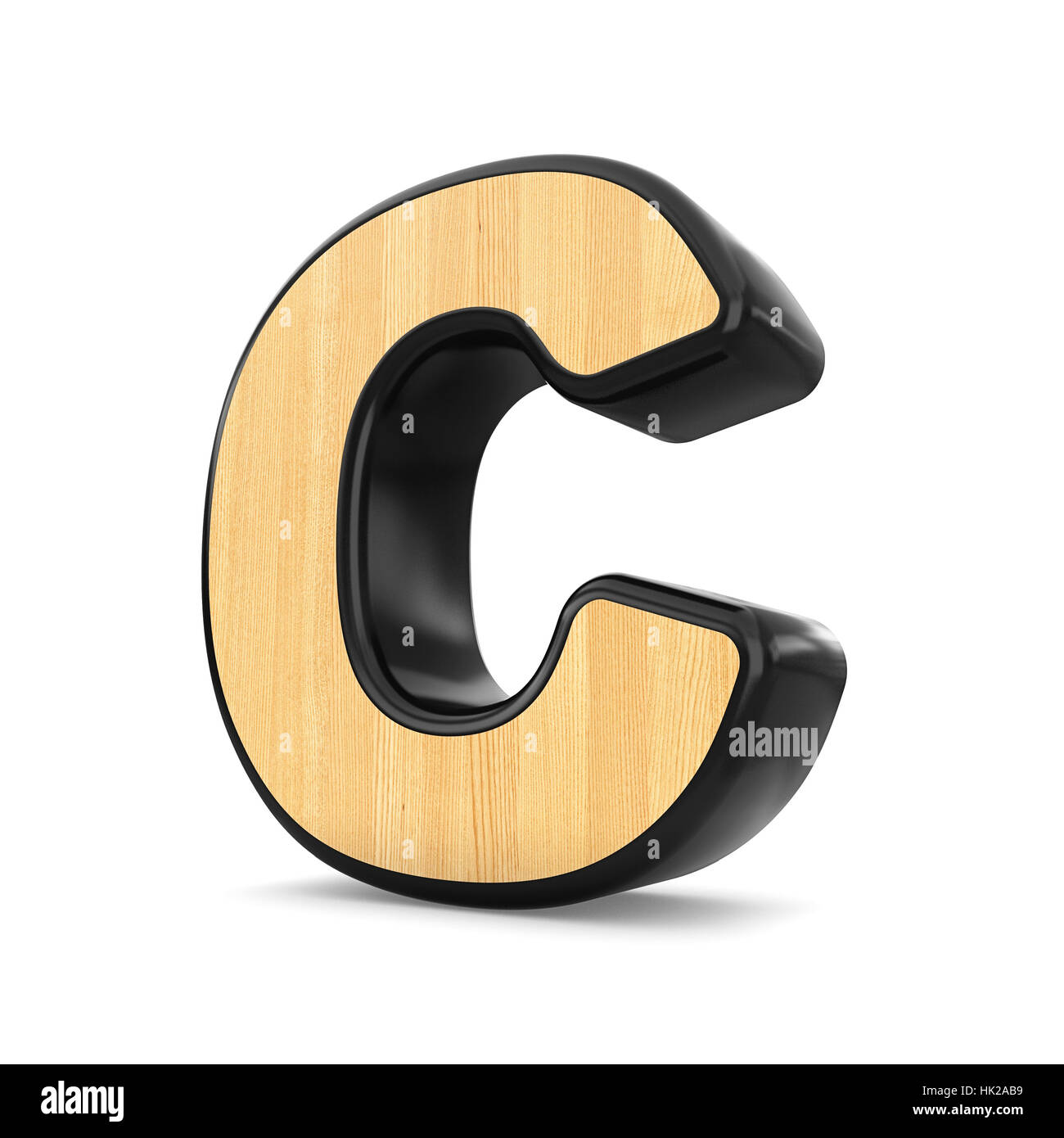 3d wood and black plastic material C letter isolated white background ...