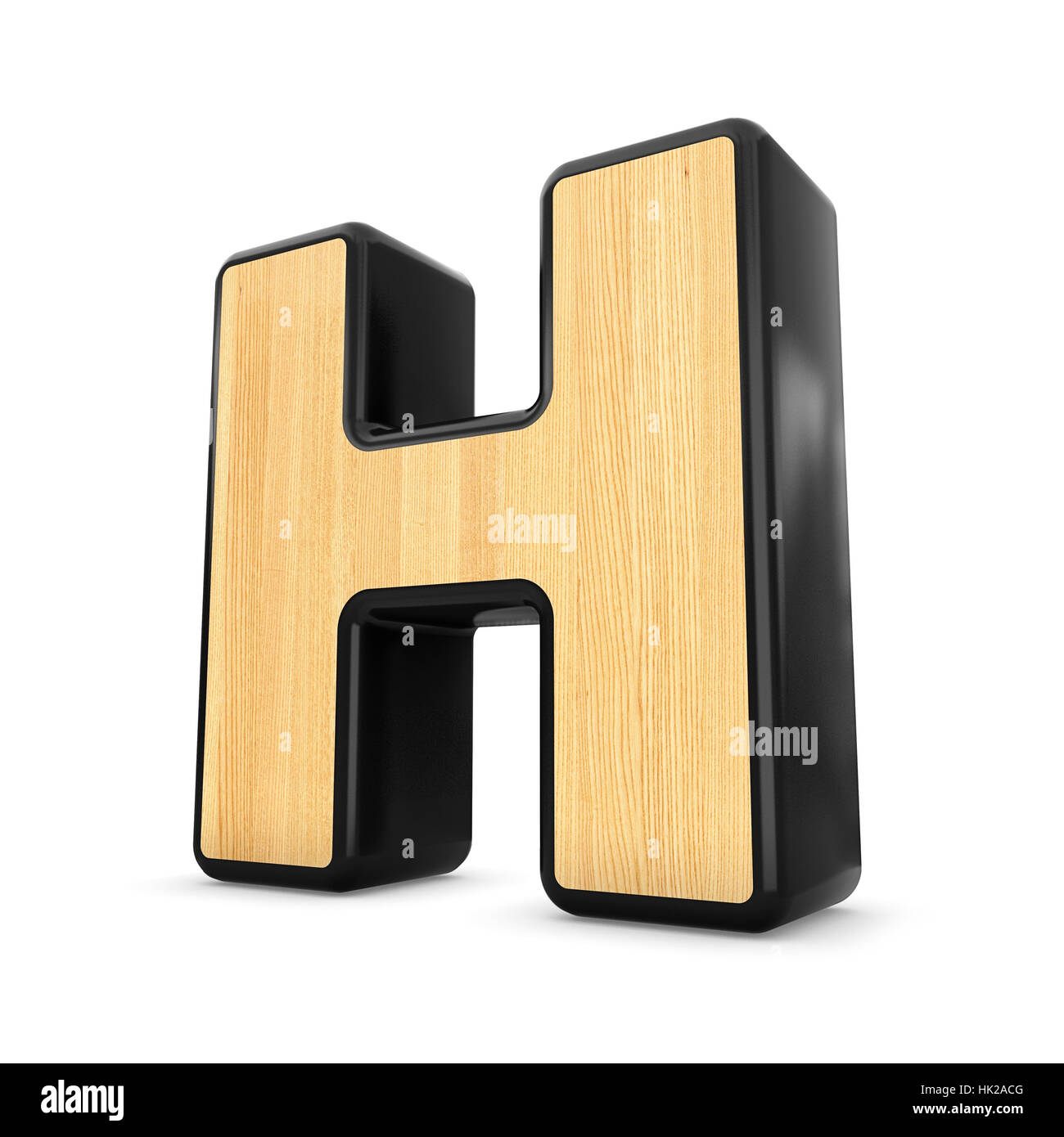 3d wood and black plastic material H letter isolated white background ...