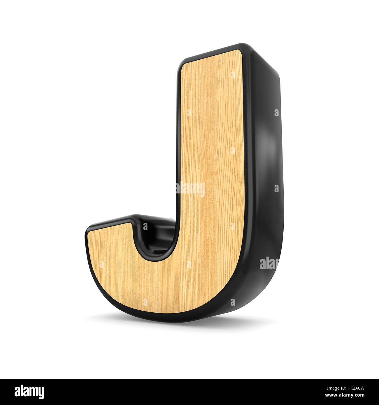 3d wood and black plastic material J letter isolated white background ...