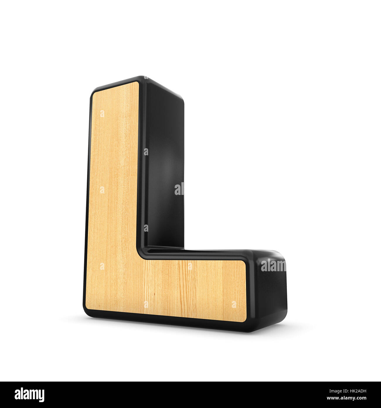 3d wood and black plastic material L letter isolated white background ...
