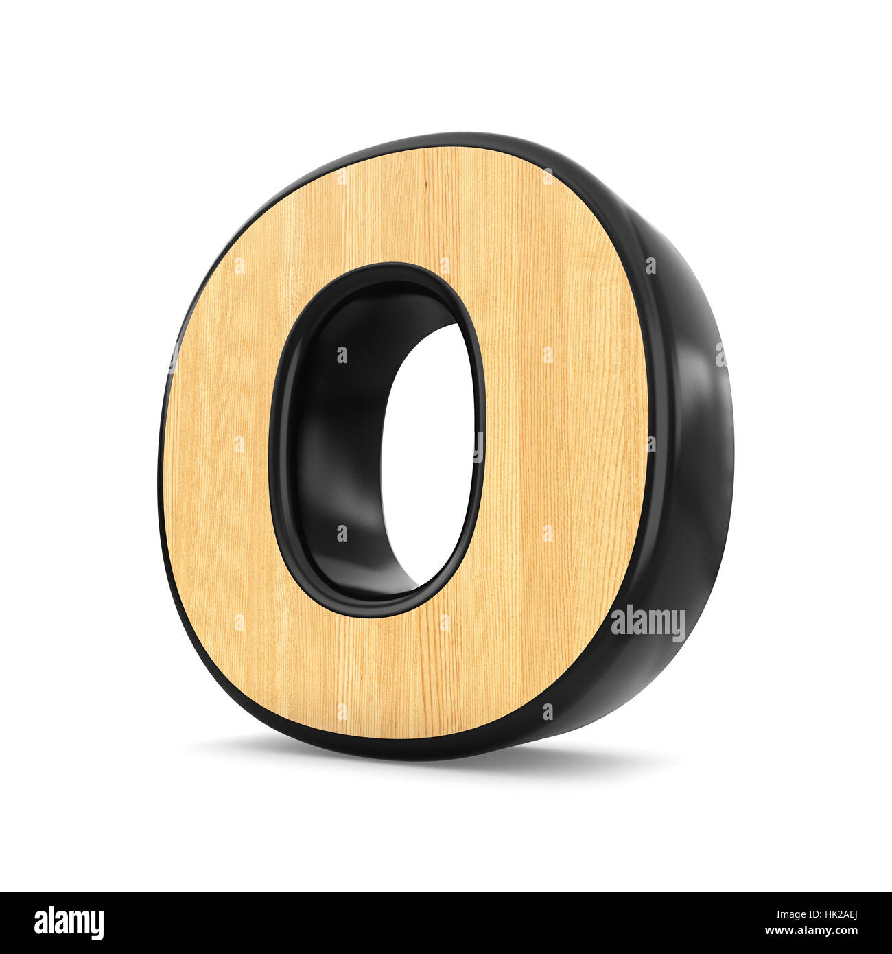 3d wood and black plastic material O letter isolated white background ...