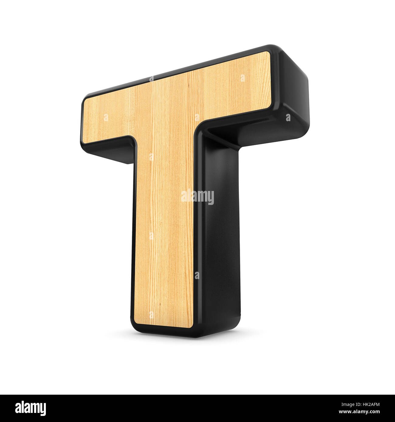 3d wood and black plastic material T letter isolated white background ...