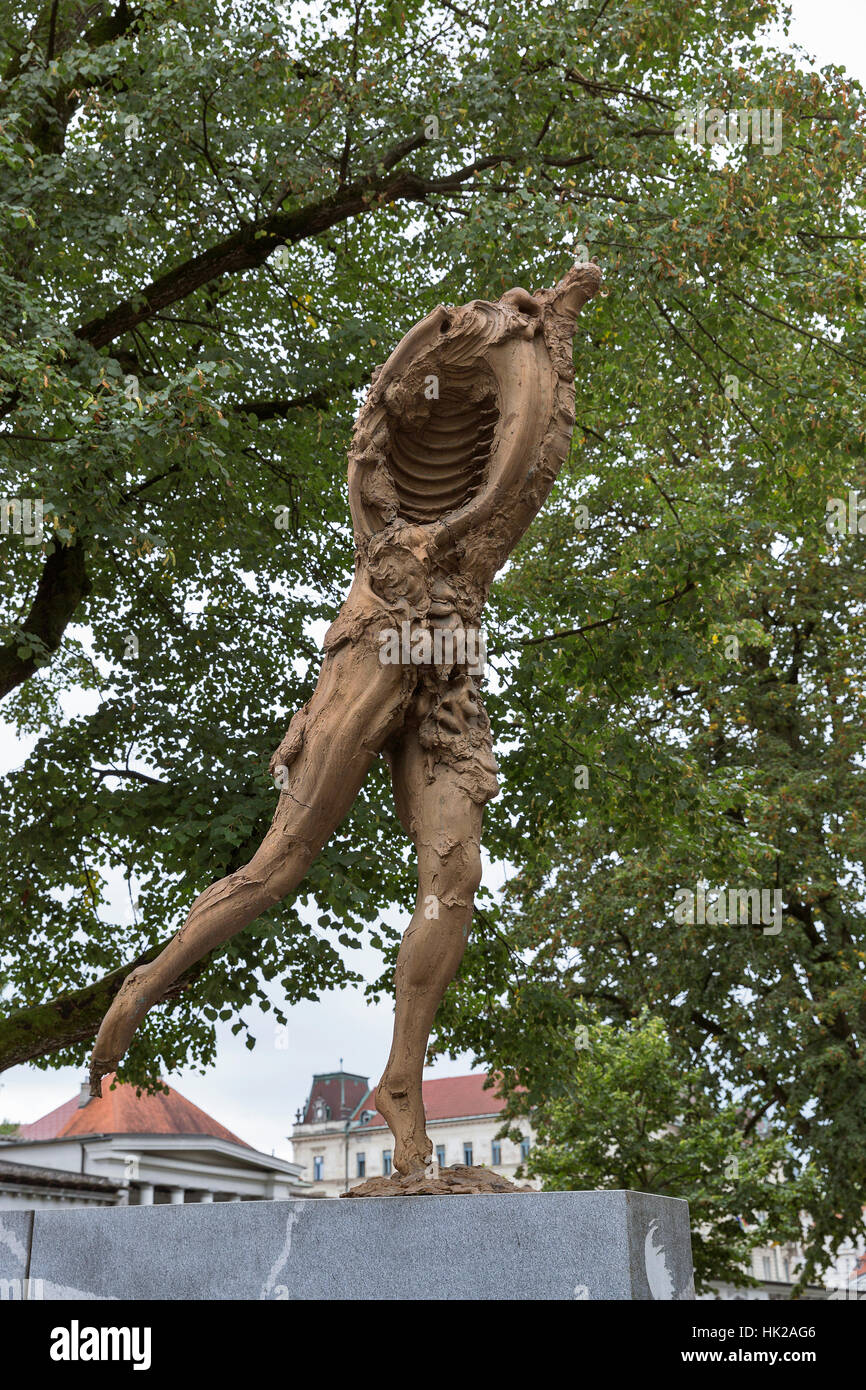 LJUBLJANA, SLOVENIA - SEPTEMBER 04, 2015: Modern statue of Prometheus ...