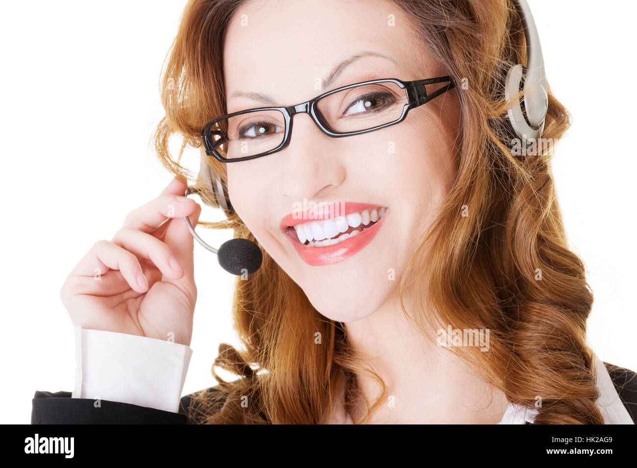 beautiful call-center assistant smiling Stock Photo - Alamy