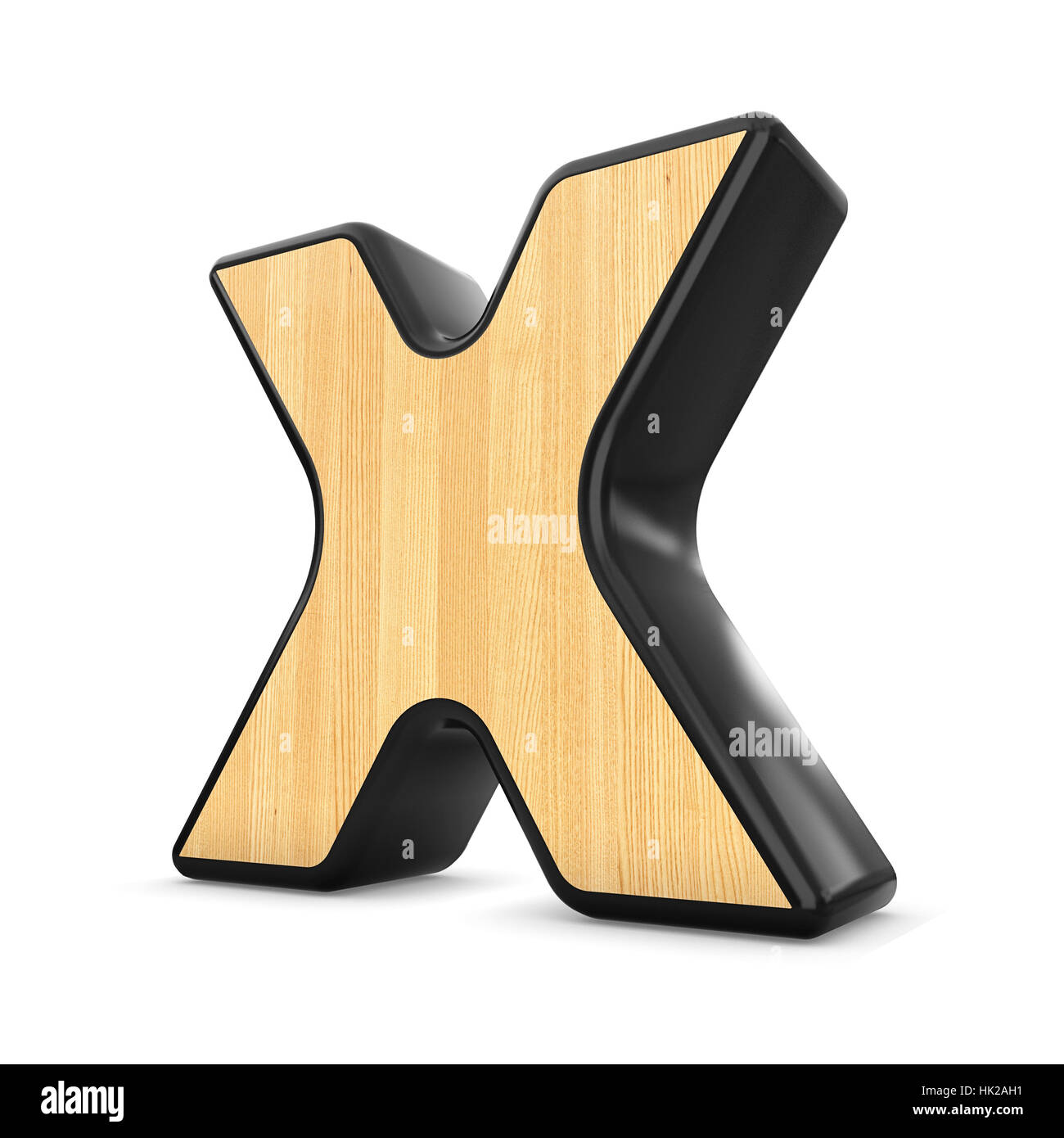 3d wood and black plastic material X letter isolated white background ...