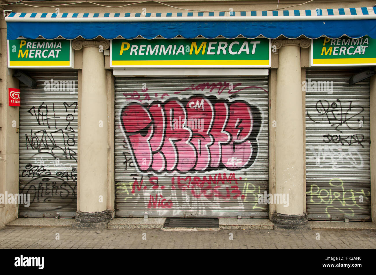Shop front covered by graffiti hi-res stock photography and images - Alamy