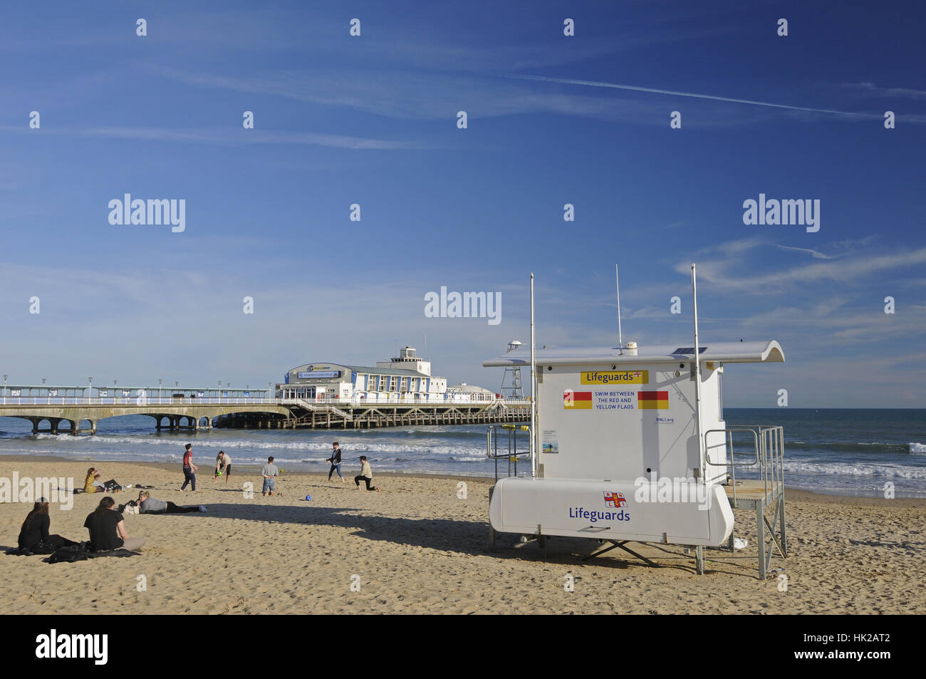 Bournemouth Beach and Pier with Lifeguard Station in Springtime ...