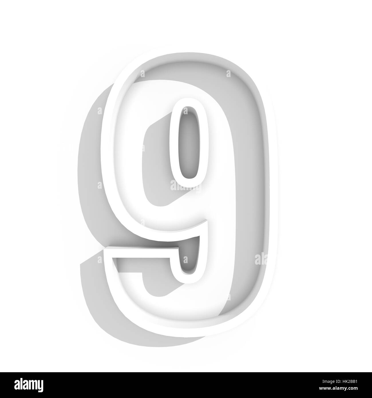 3d white isolated number 9 nine in white background with shadow Stock ...