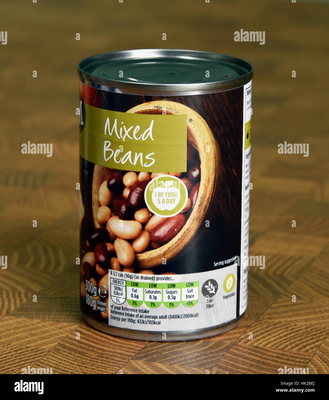 Can of Morrison's Mixed Beans. Nutritional information Stock Photo - Alamy