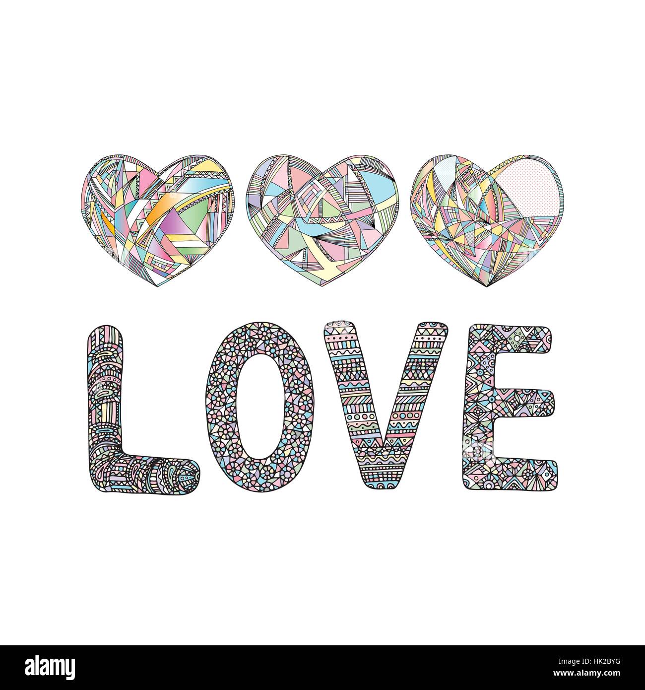 Hearts hand drawn vector background. Abstract stylized love ...