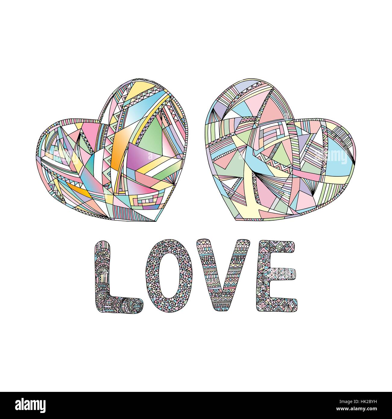 Hearts hand drawn vector background. Abstract stylized love ...