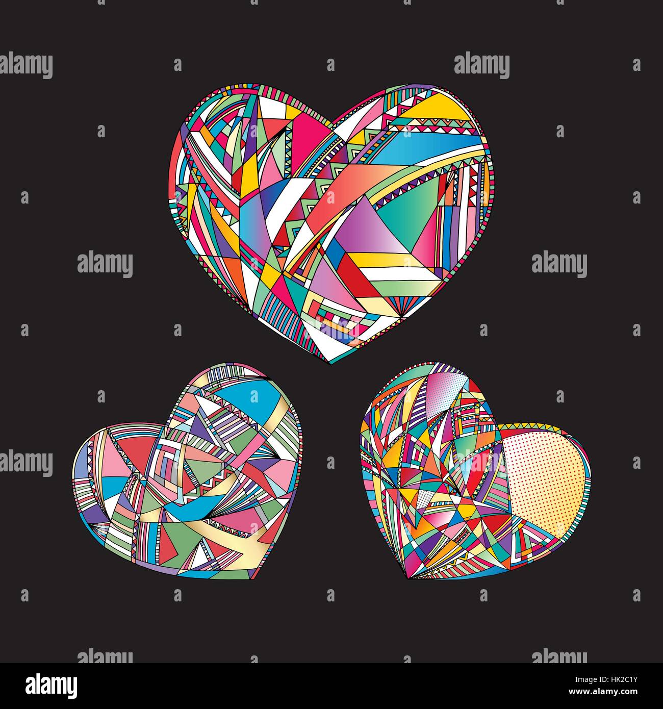 Hearts hand drawn vector background. Abstract stylized love ...