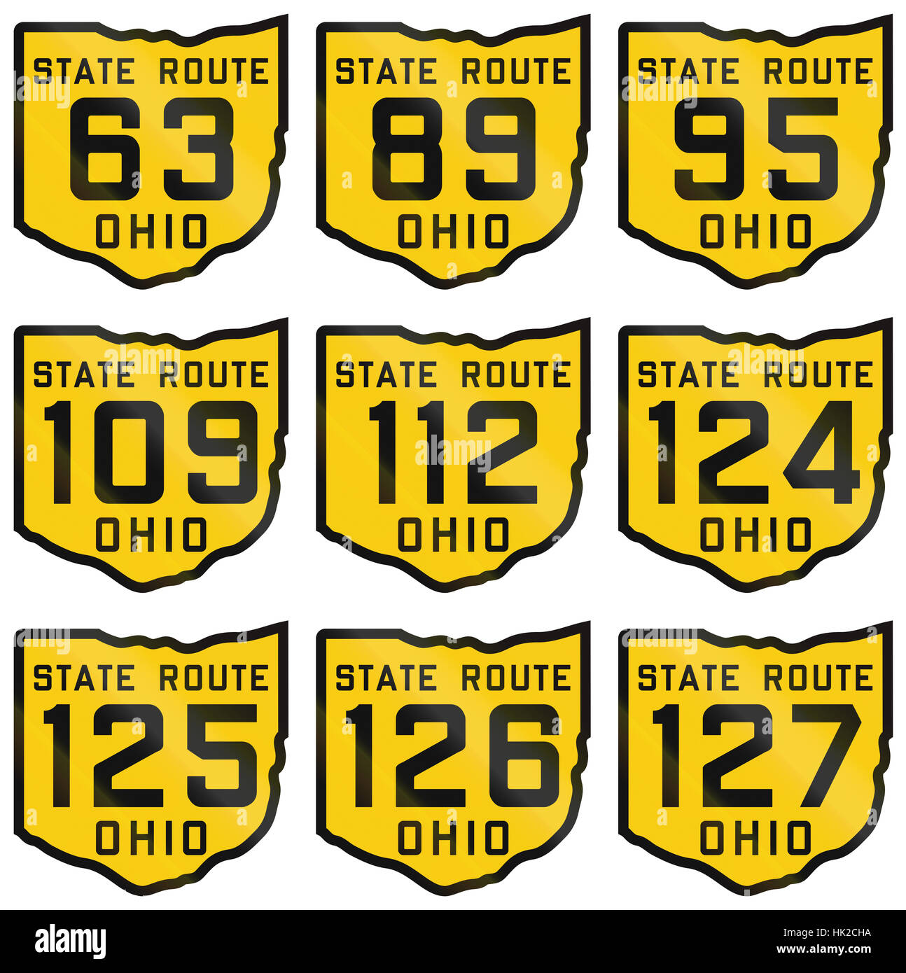Collection of historic Ohio Route shields from 1920 used in the United ...
