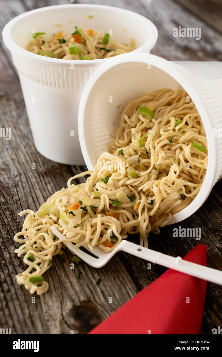 Concept of instant food. Cup noodles instant vegetarian noodles pasta ...