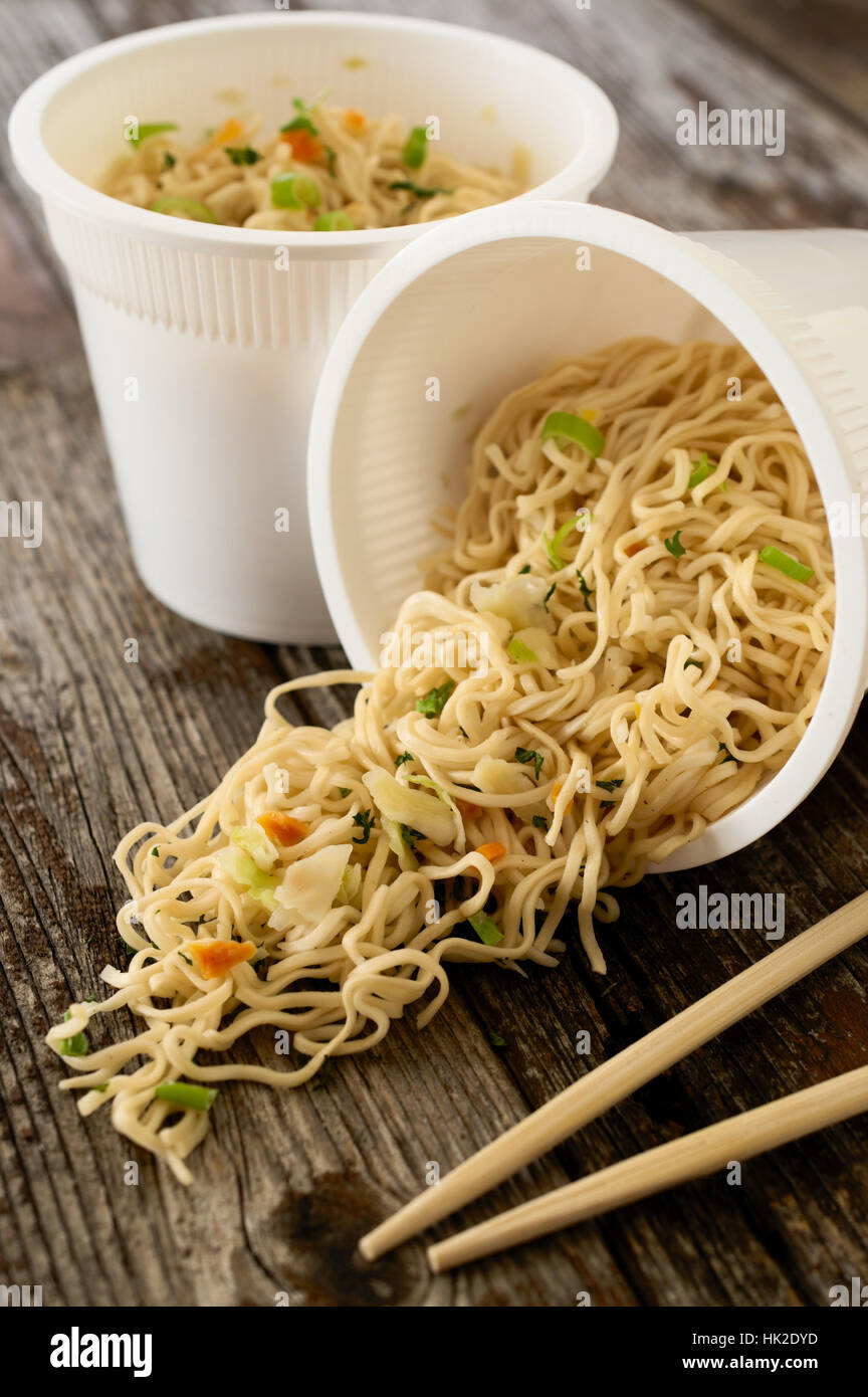 Concept of instant food. Cup noodles instant vegetarian noodles pasta ...