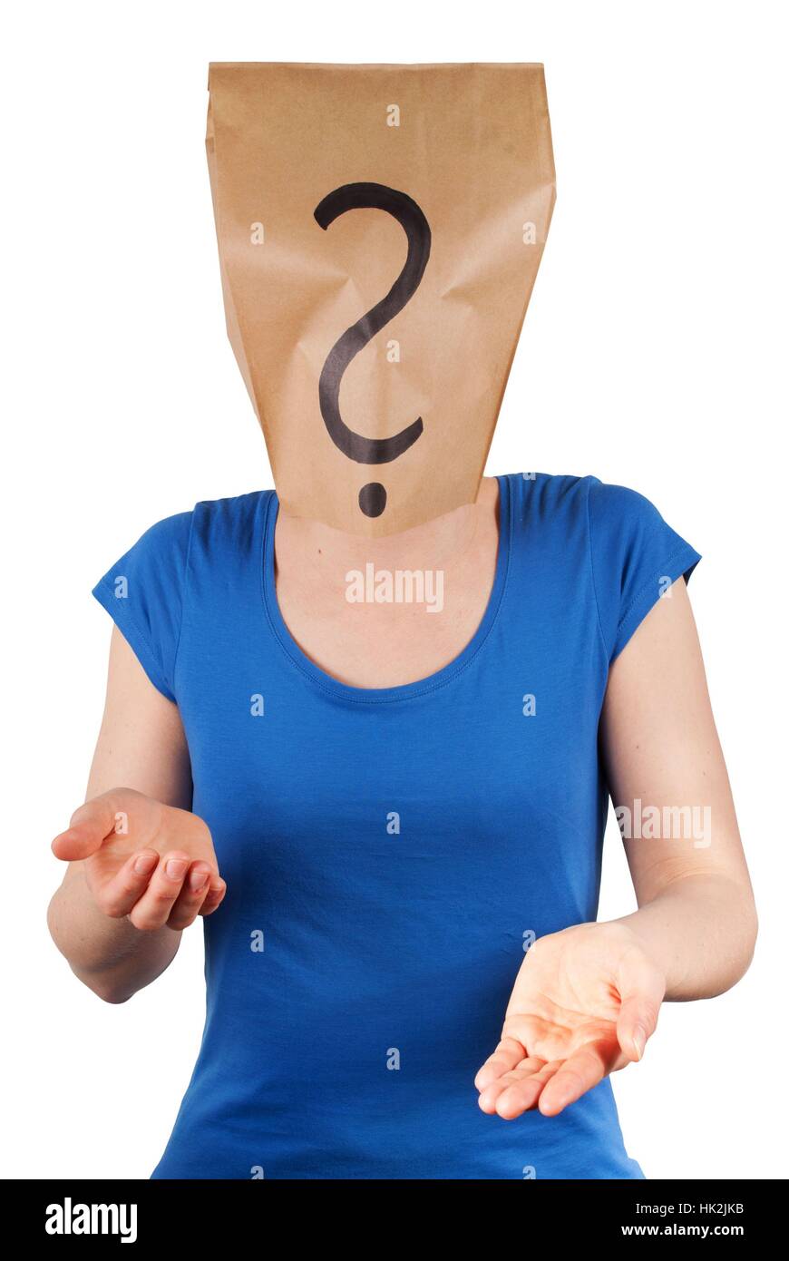 a person with a question mark as head, isolated Stock Photo - Alamy