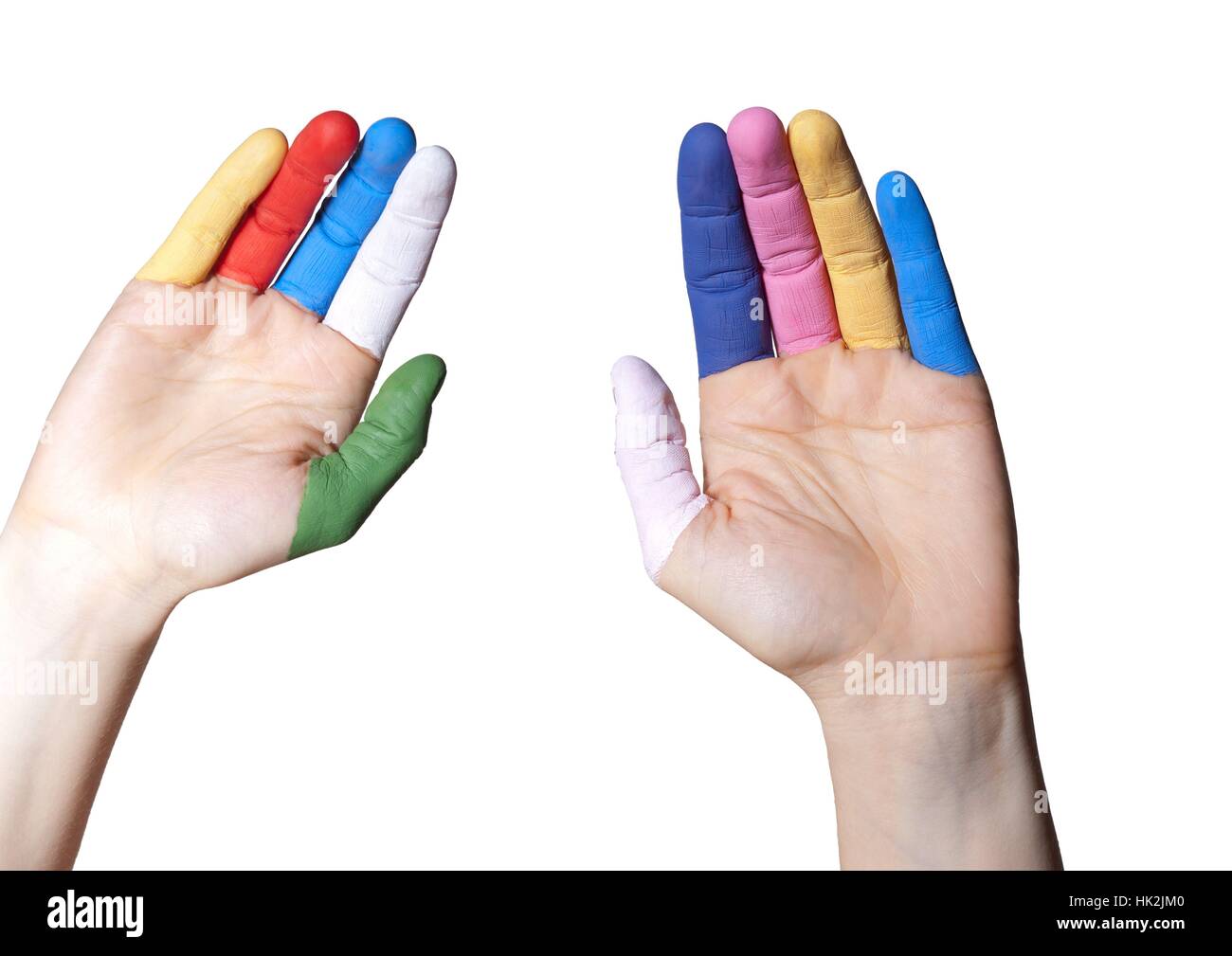 hands with colorful painted fingers, isolated on white Stock Photo - Alamy