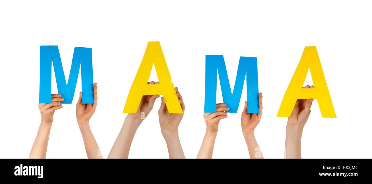 hands holding the word mama, isolated on white Stock Photo - Alamy