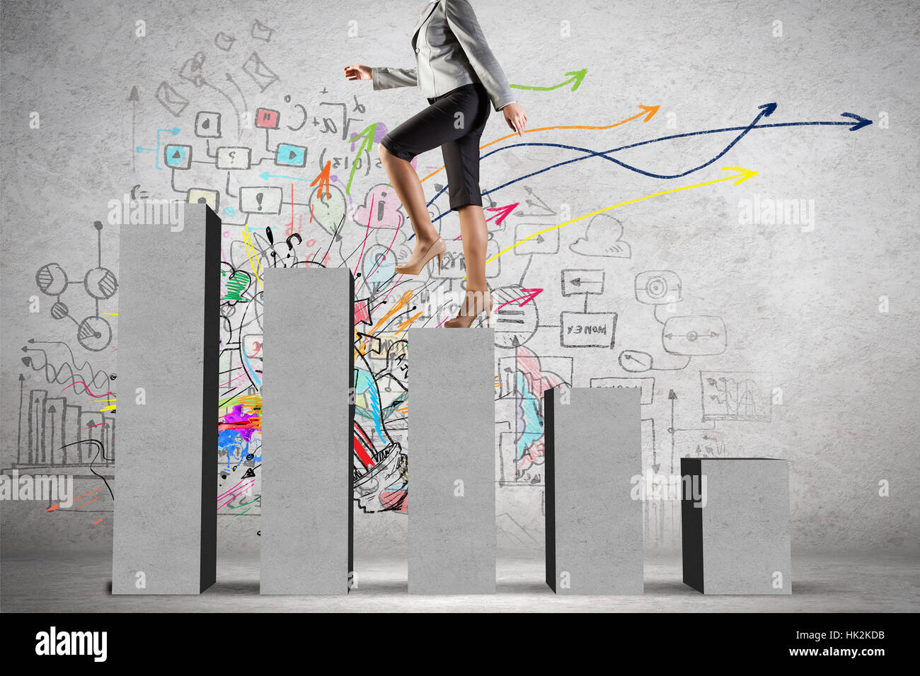 Young businesswoman stepping up on chart bar Stock Photo - Alamy
