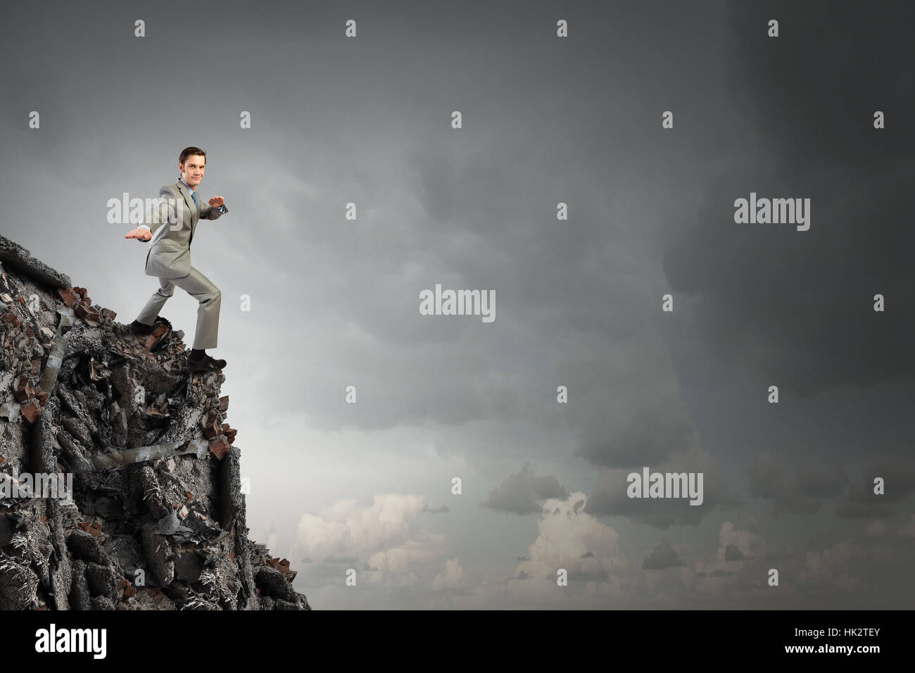 Cheerful young businessman demonstrating self defence element Stock ...