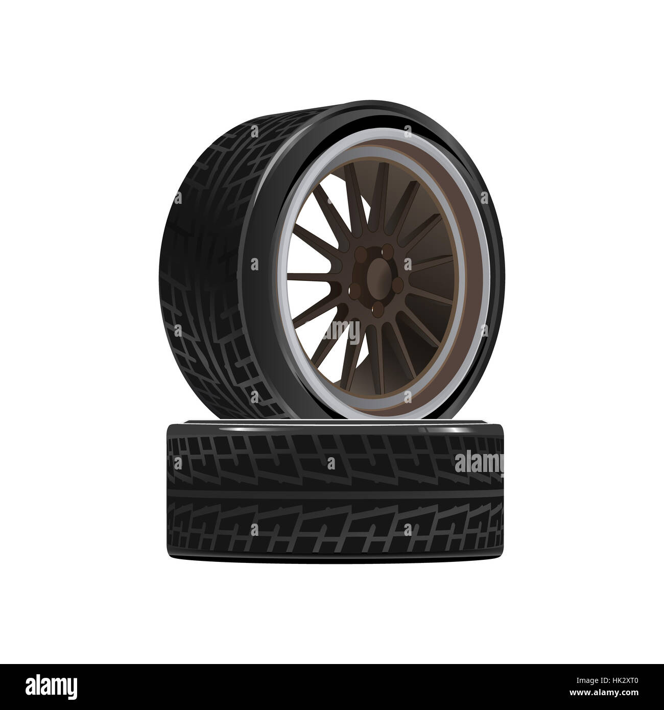 Two wheels with tires and wheels. Photo illustration Stock Photo - Alamy