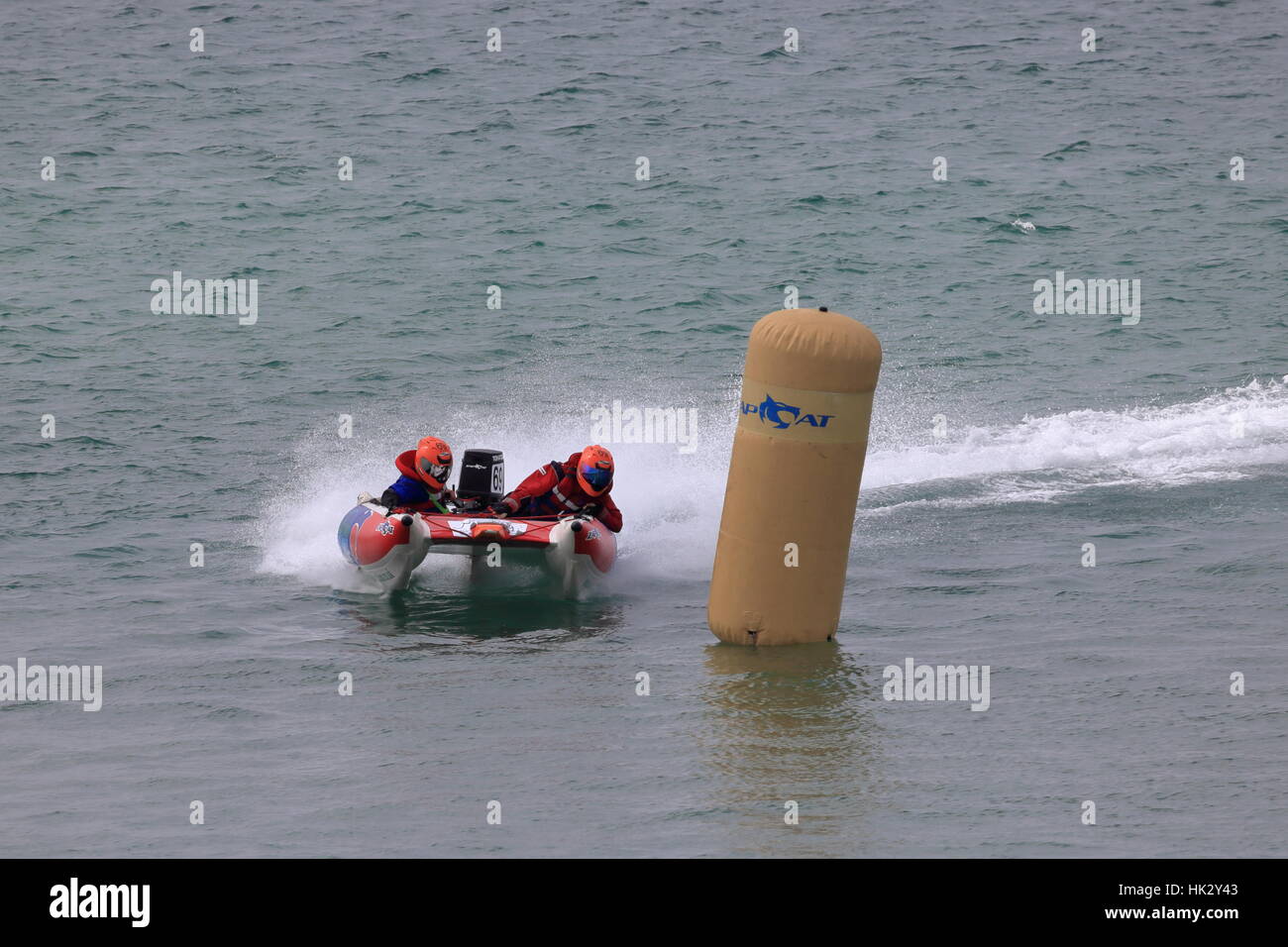 Zapcat offshore RIB circuit racing at Fistral Beach Newquay Cornwall UK ...