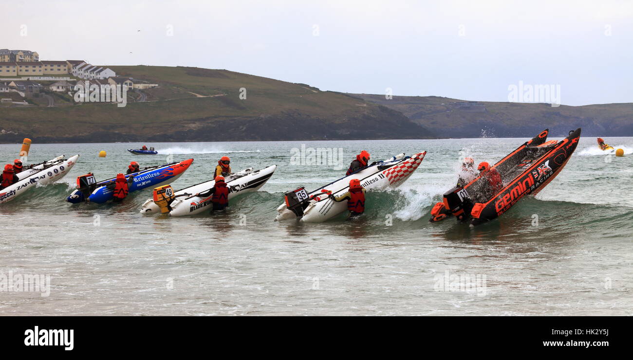 Awaiting start of race at Zapcat offshore RIB circuit racing, Fistral ...
