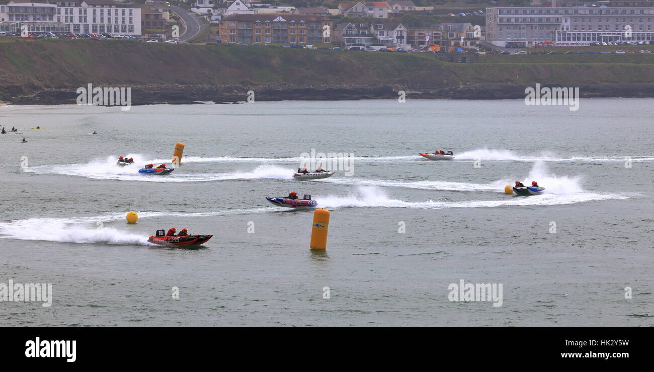 Weaving the course at Zapcat offshore RIB circuit racing at Fistral ...
