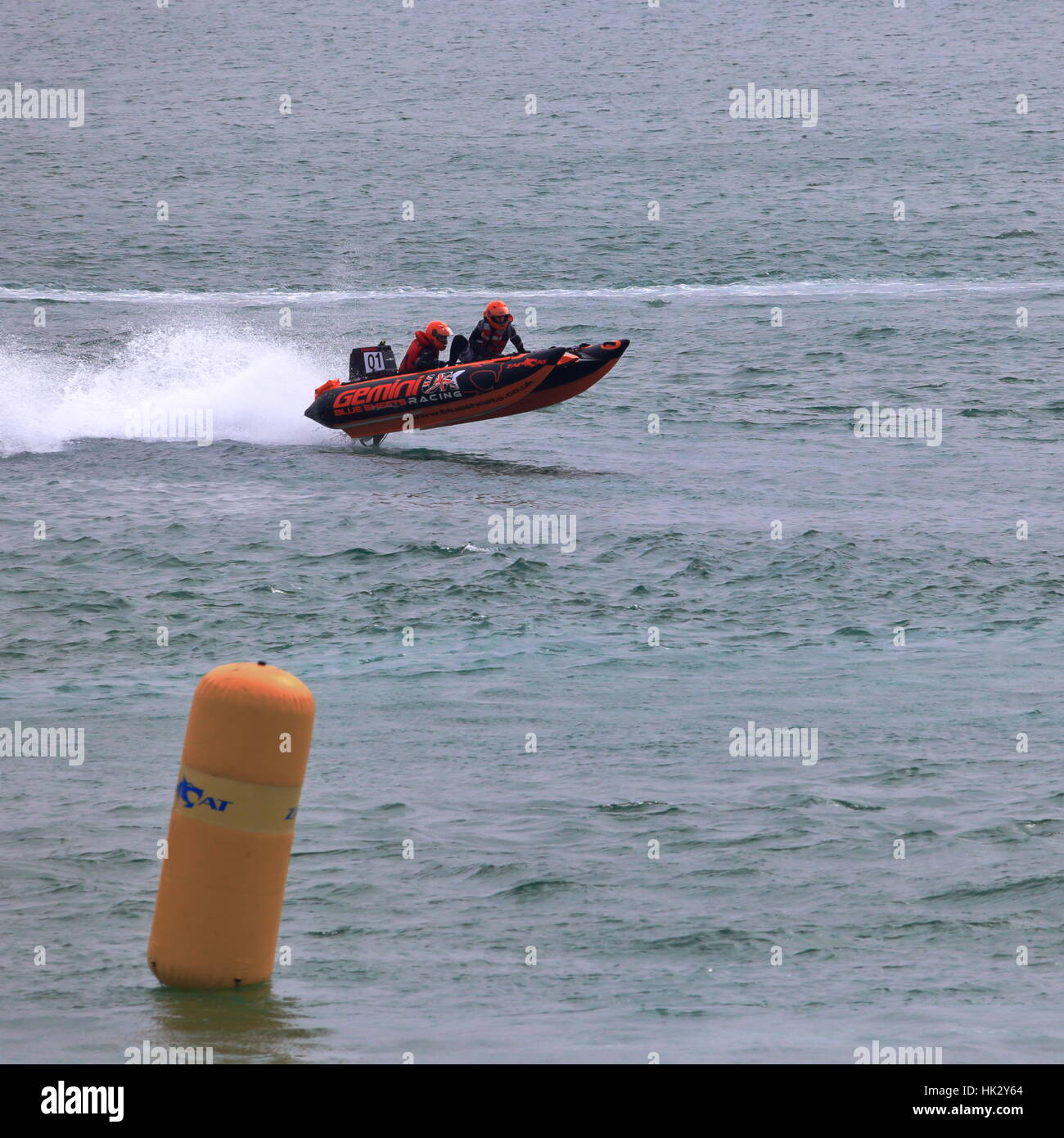 Zapcat offshore RIB circuit racing at Fistral Beach Newquay Cornwall UK ...