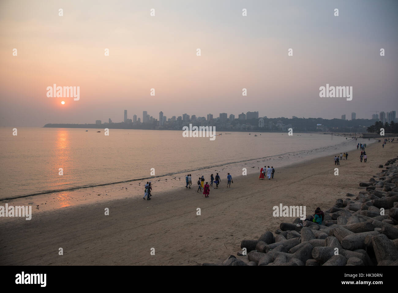 Sunset over Chowpaty Beach in Mumbai (Bombay), the city's most iconic ...