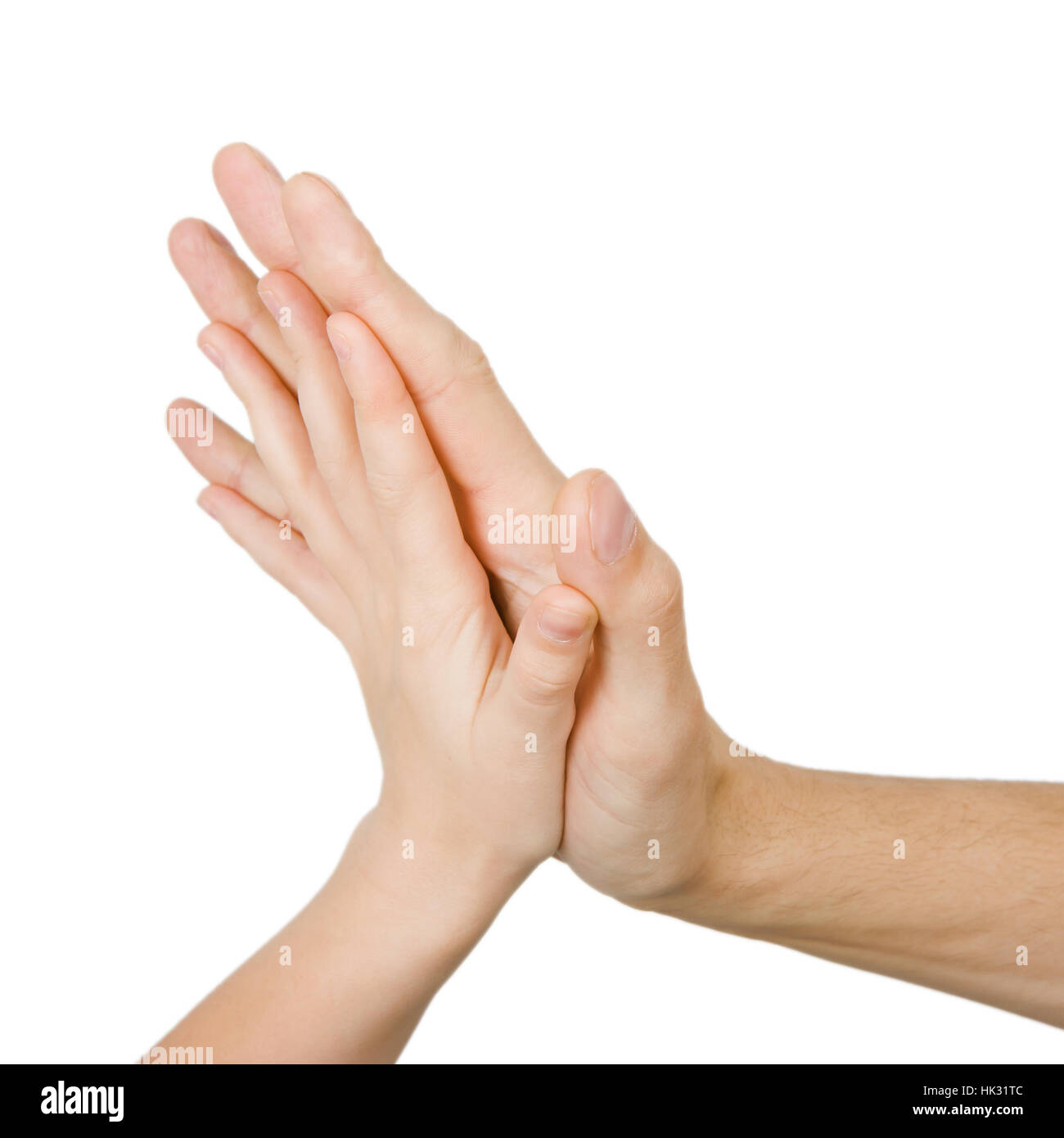 children's and men's hand touching on a white background Stock Photo ...