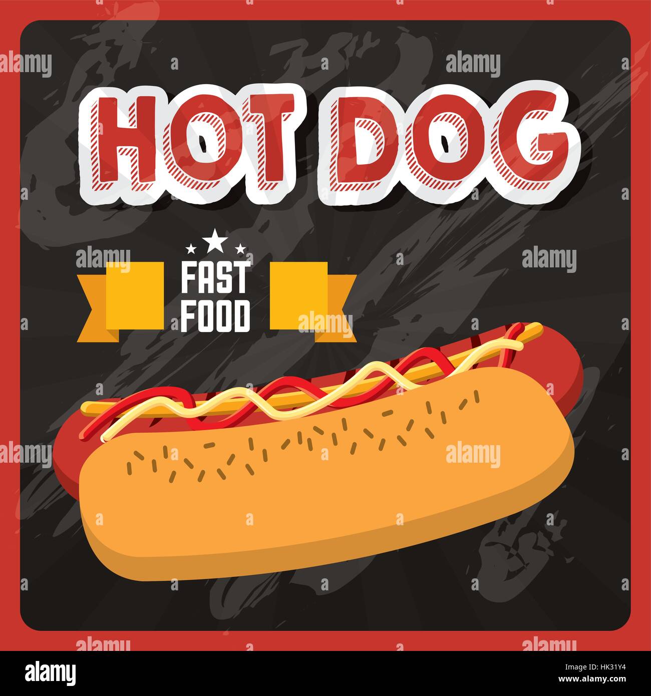 hot dog icon over black and red background. fast food concept. colorful ...