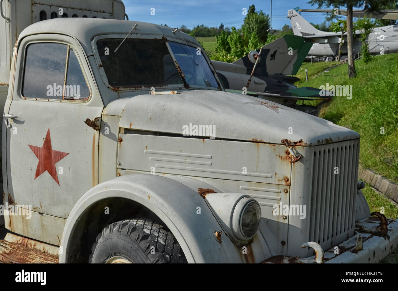 View of old Soviet military vehicle abandoned Stock Photo - Alamy