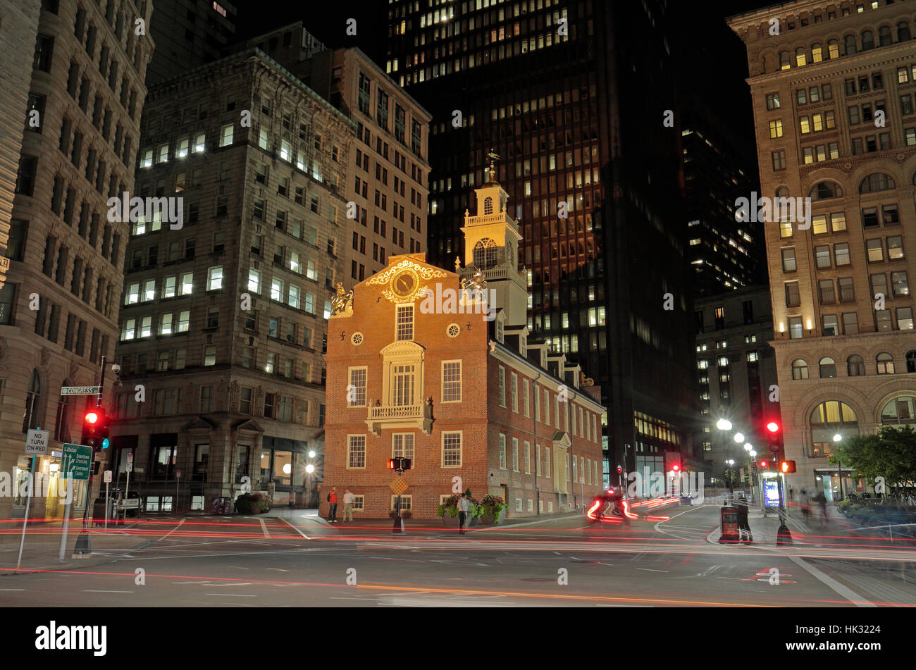 The Old State House, site of the Boston Massacre, at night, Boston ...