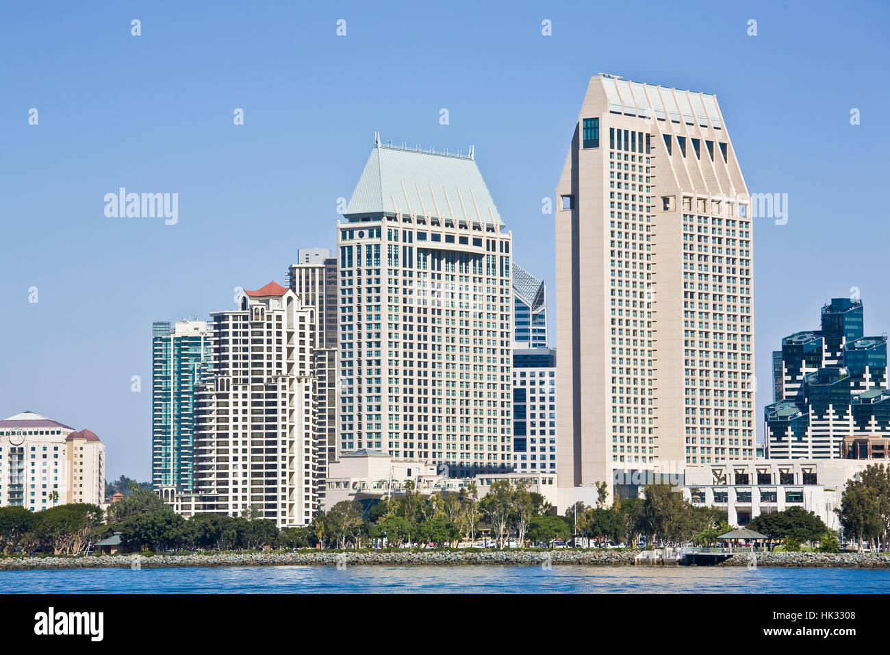 Buildings along the downtown San Diego, CA waterfront skyline as seen ...
