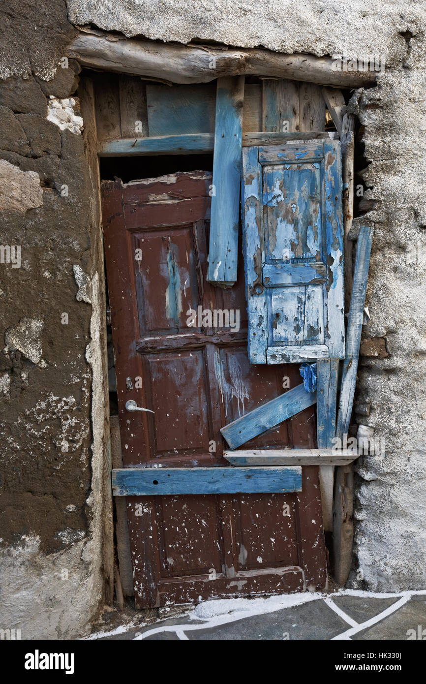 Door of an old building in the Chora village of Ios island in Greece ...