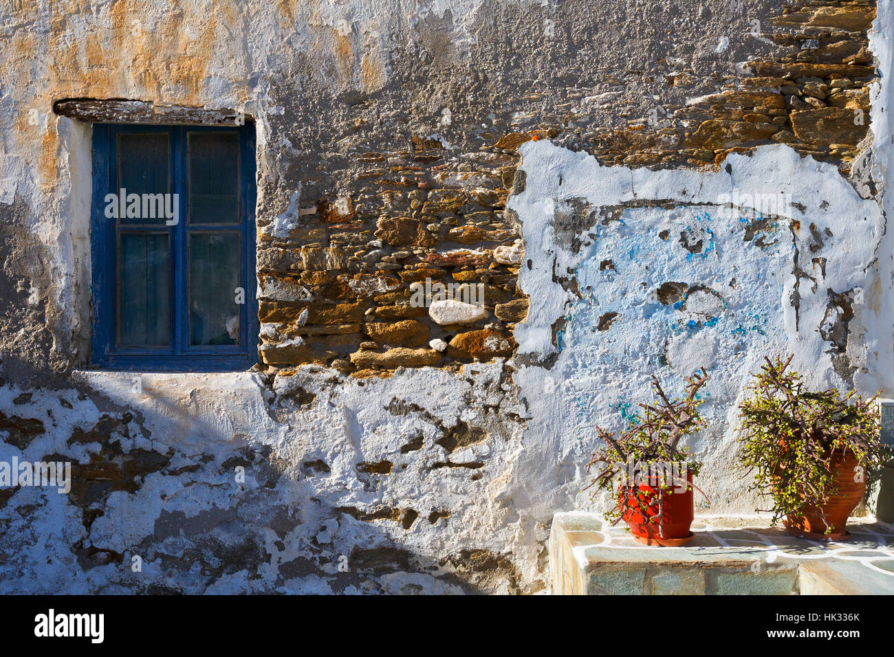 Window of an old house in the Chora village of Ios island in Greece ...