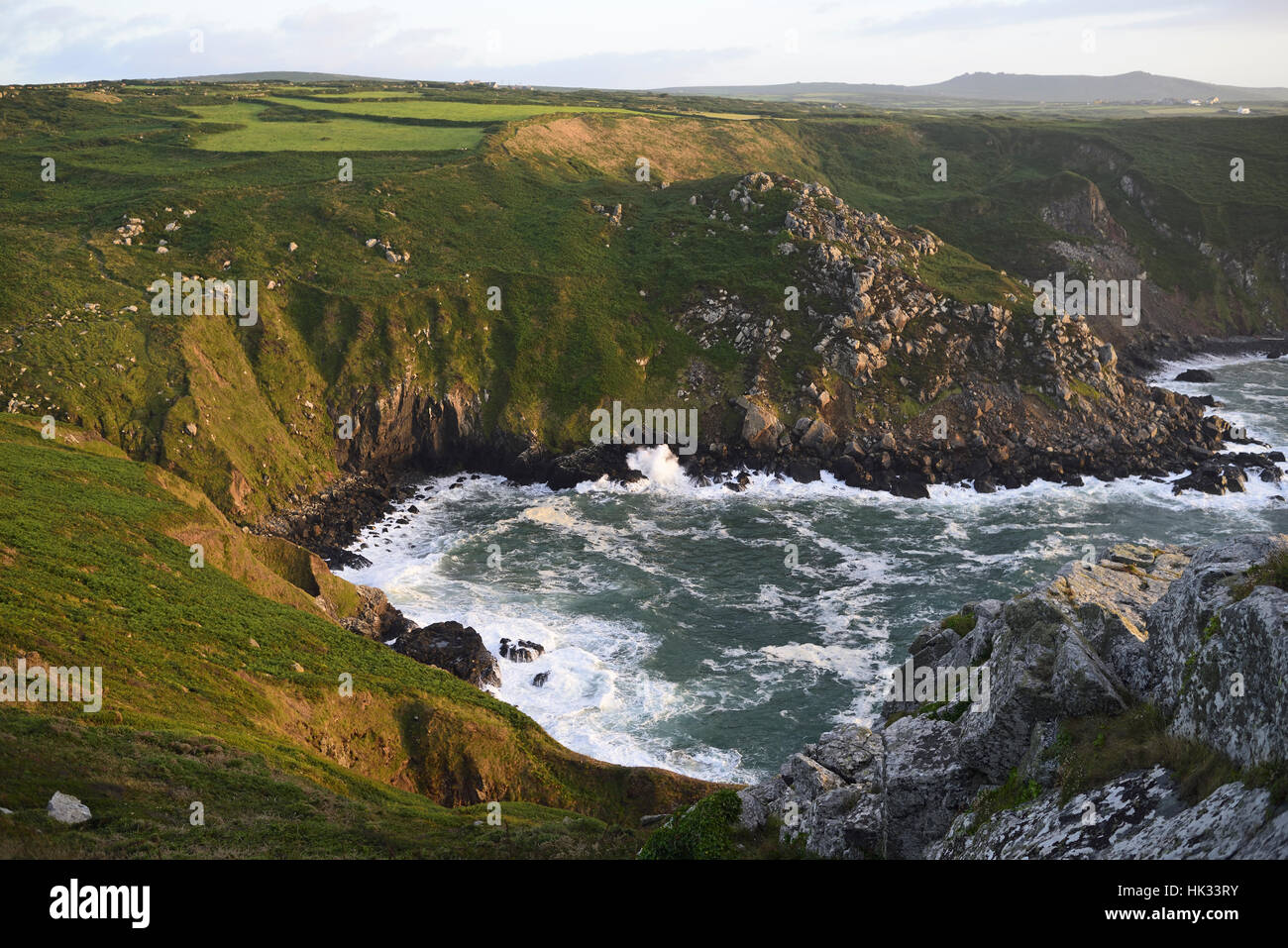 Looking over Pendour Cove from Zennor Head, Cornwall, showing cliffs ...