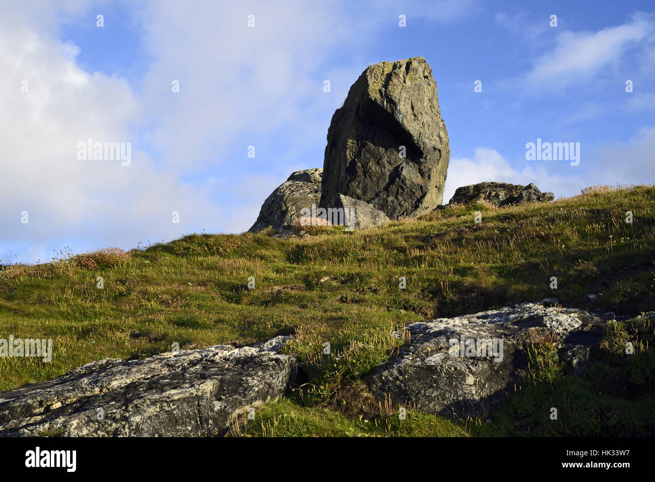 Group of boulders on Clodgy Point, Cornwall, near St Ives, on moorland ...